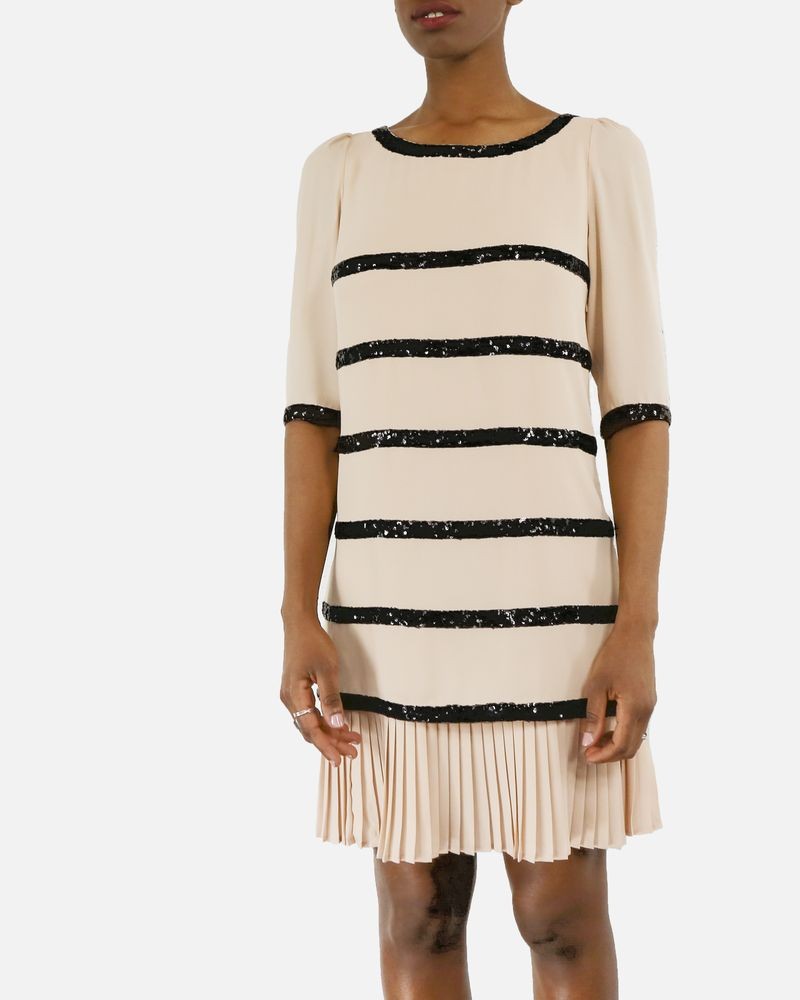 Robe en mousseline rose à galon sequin noir Edward Achour - Robes | La ...