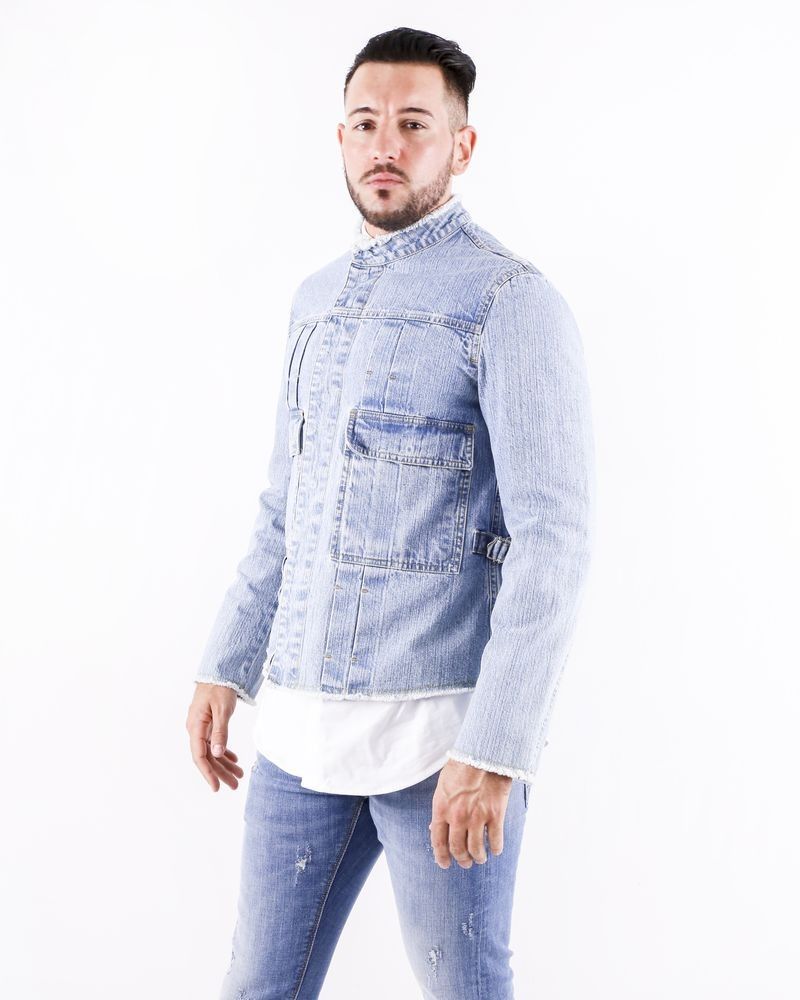 Veste en jean bleu à col mao Ly Adams - Blousons & Vestes Homme | La ...